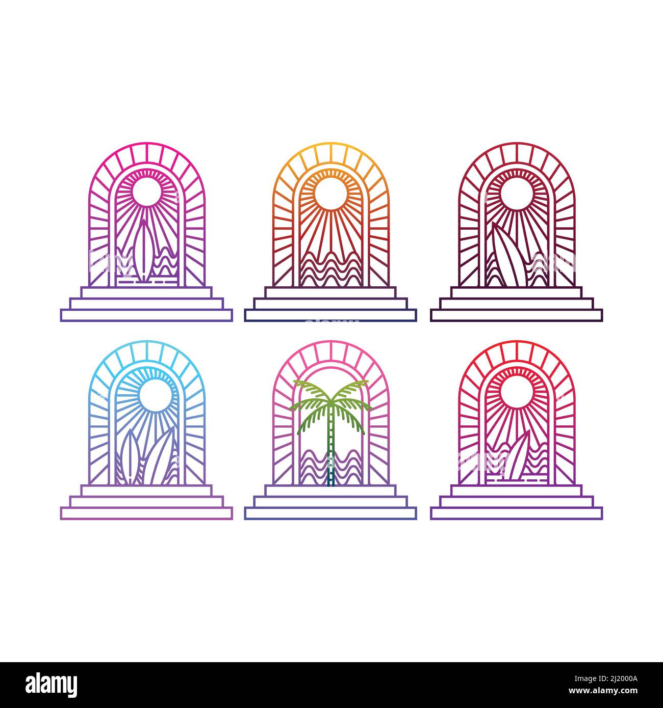 Ocean and beach panoramic landscape artwork design collection. Editable ...