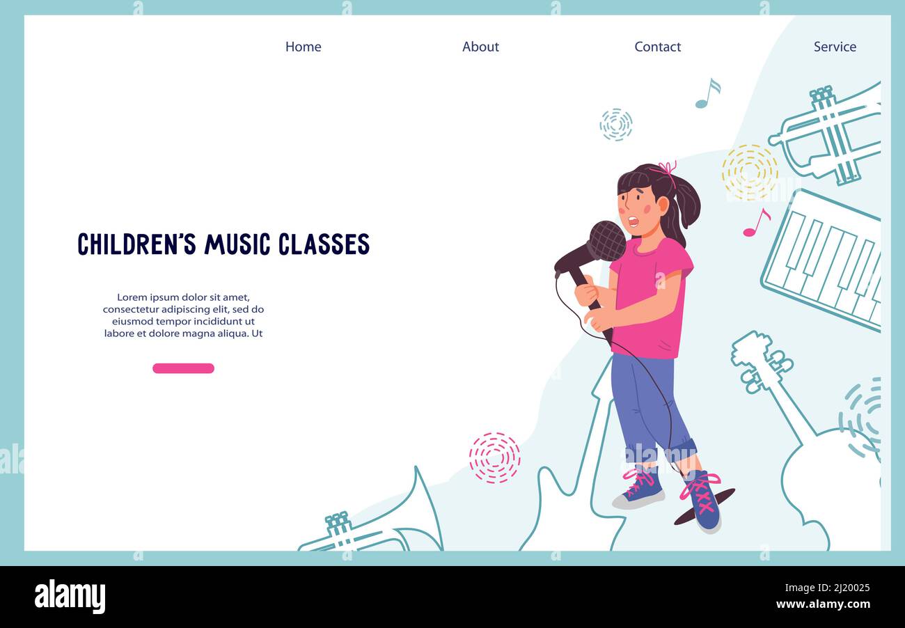 Kids vocal classes and music education website banner, flat vector ...