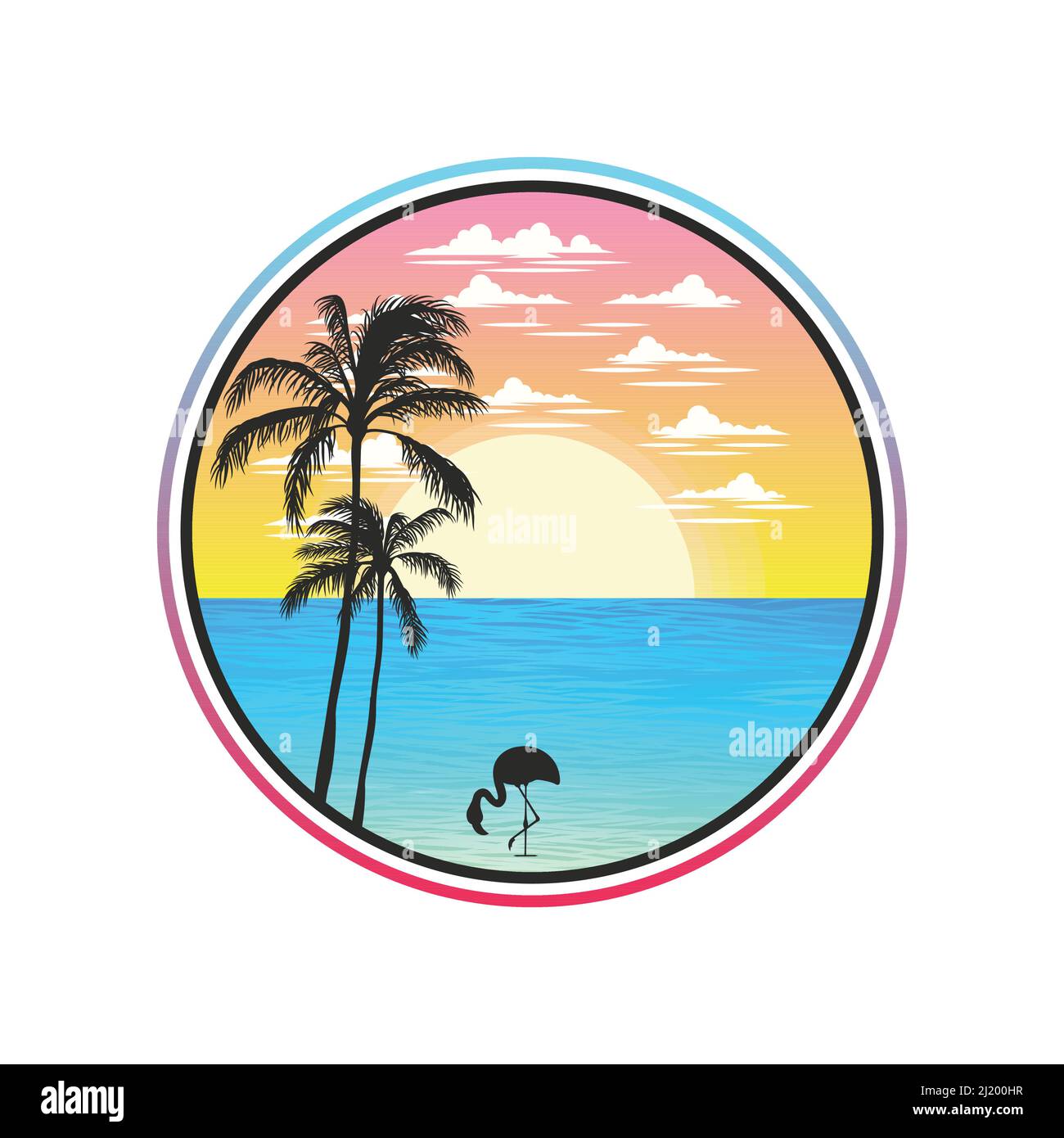 Ocean and beach panoramic landscape. Summer time design artwork ...