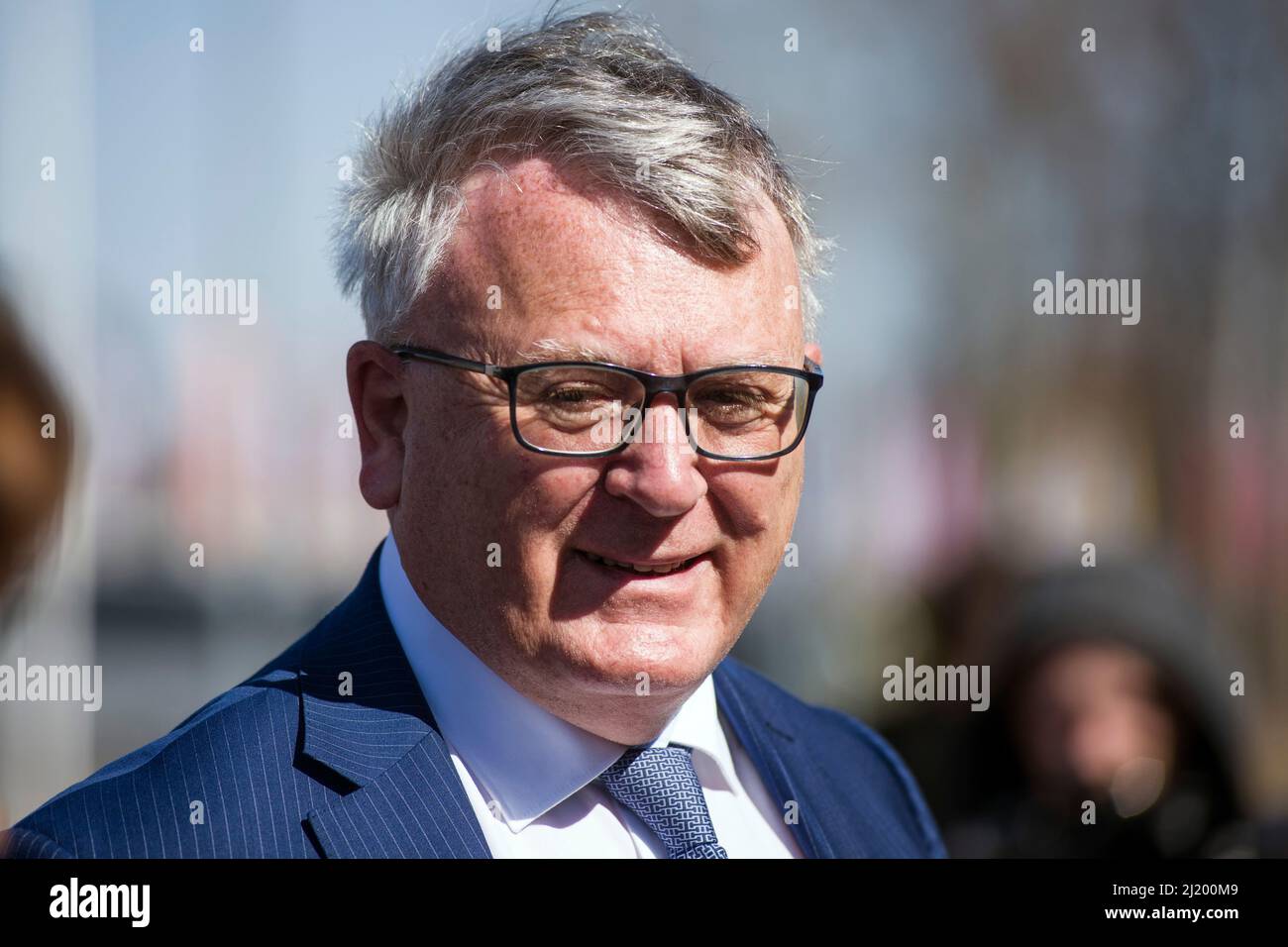 Nicolas Schmit seen during a press conference at the Reception Centre ...