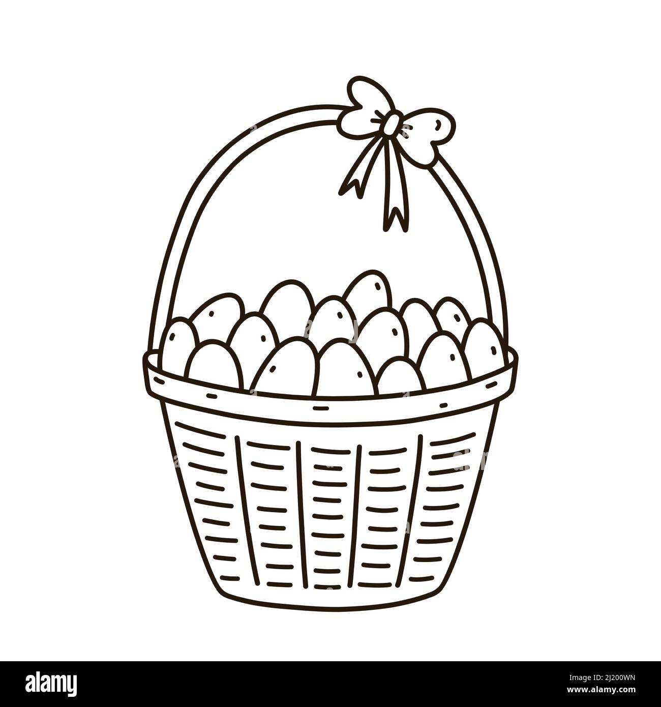 Festive basket with Easter eggs isolated on white background. Vector ...
