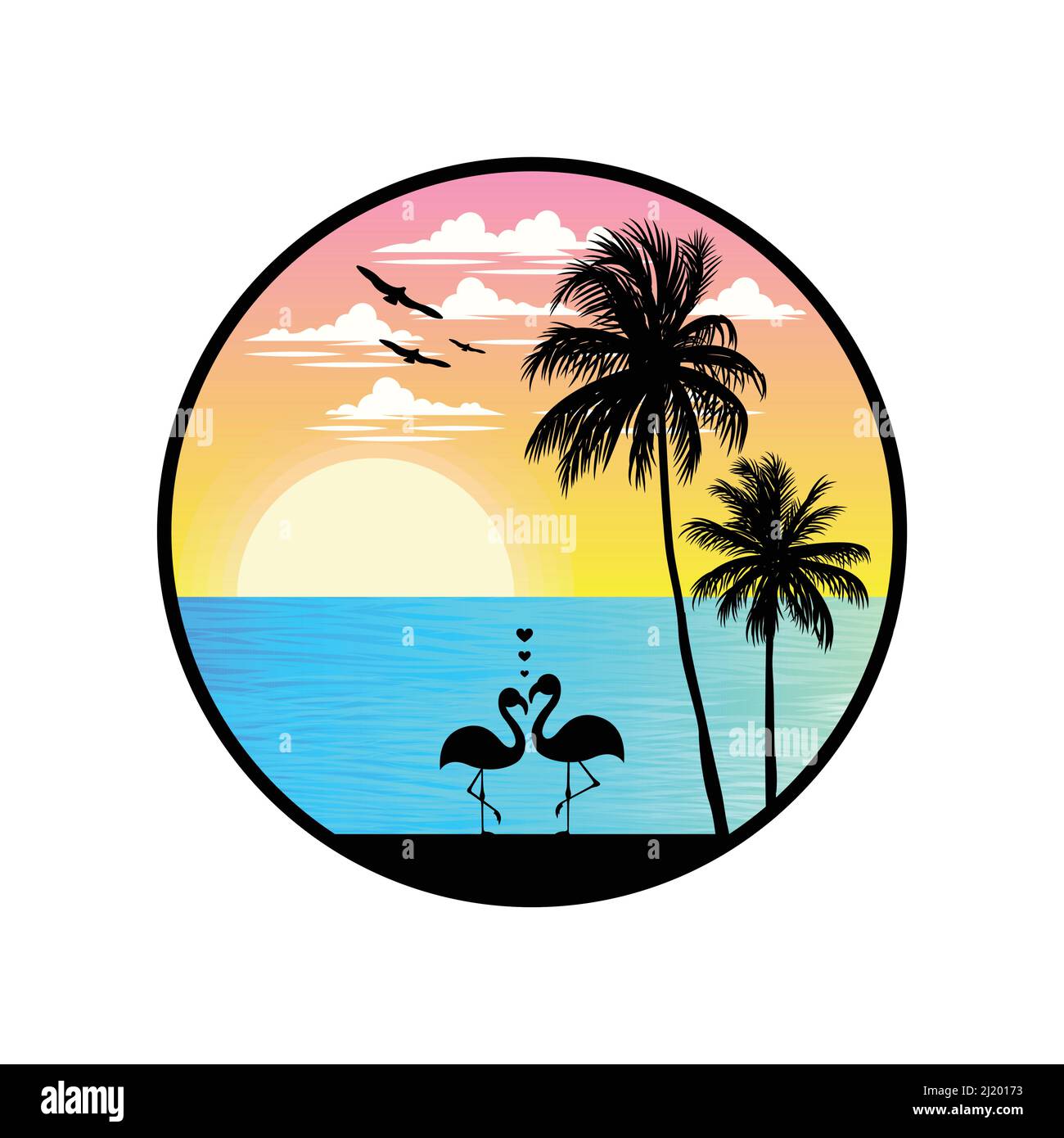 Ocean and beach panoramic landscape. Summer time design artwork ...