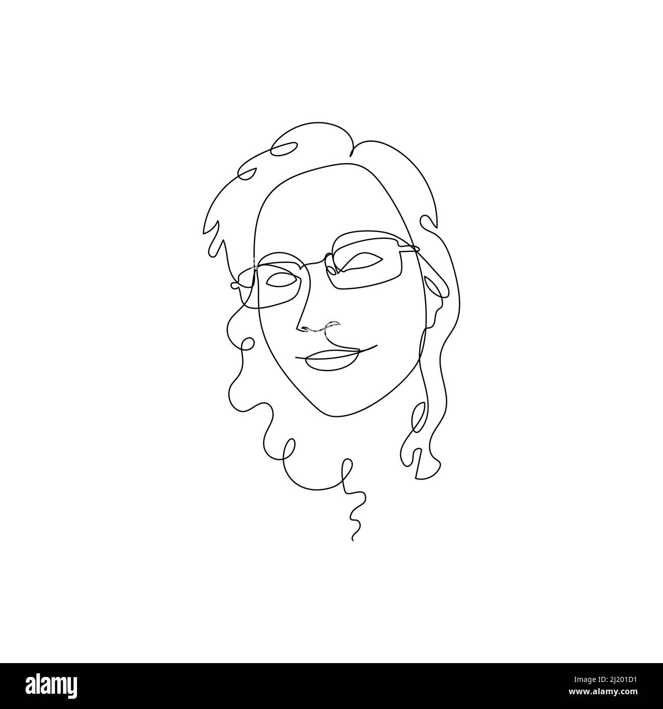 Female Face Single Line Drawing Portrait Of Young Beautiful Girl Stock