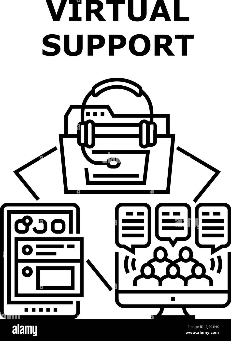 Virtual Support Vector Concept Black Illustration Stock Vector Image ...