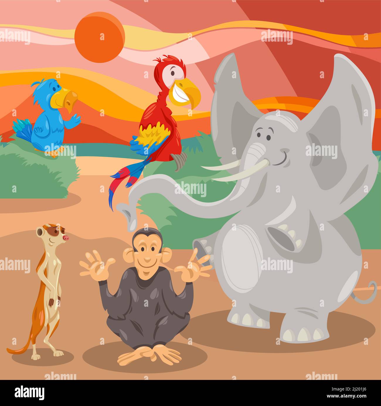 Cartoon illustration of funny wild animals comic characters Stock ...