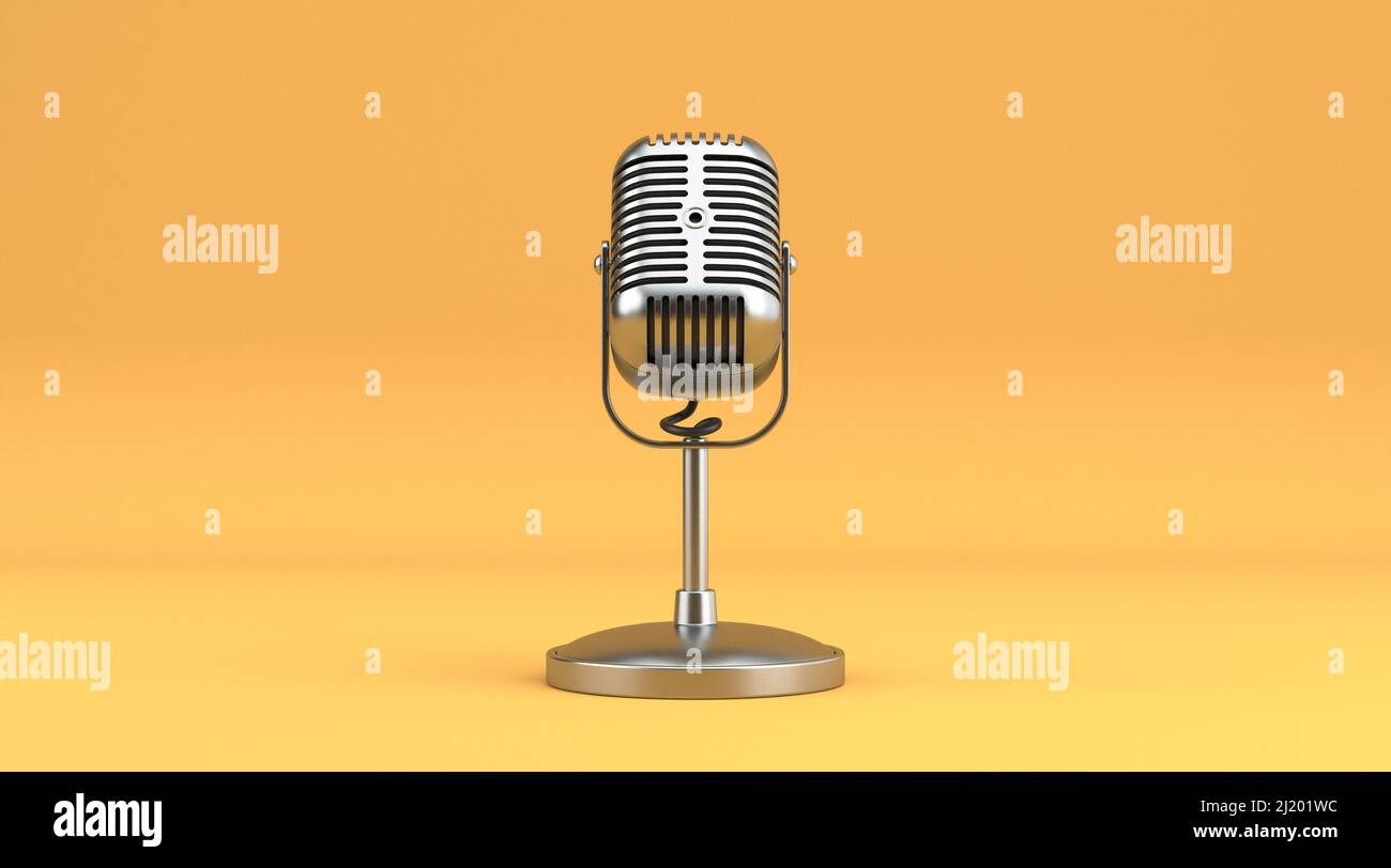 Retro vintage microphone Front view 3D rendering illustration isolated ...