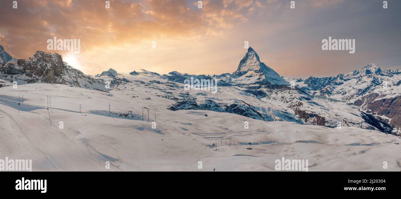 Aerial View on Zermatt Valley and Matterhorn Peak Stock Photo - Alamy