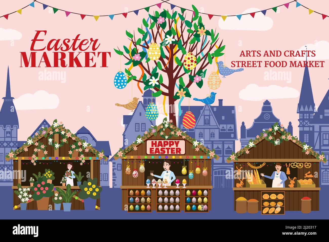 Easter Market poster, Holiday City Spring Fair. Easter Tree wooden ...