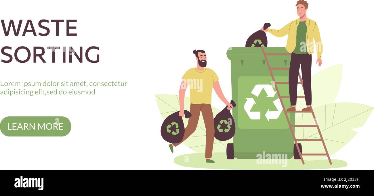 Waste sorting landing page. People sort garbage. Zero waste lifestyle ...