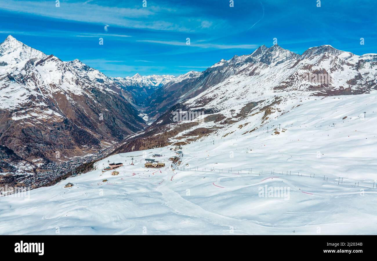 Aerial View on Zermatt Valley and Matterhorn Peak Stock Photo - Alamy