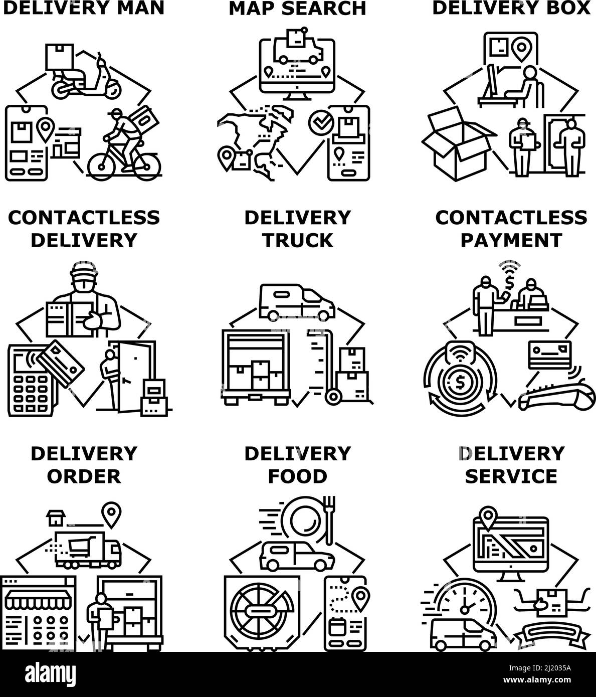Delivery Service Set Icons Vector Illustrations Stock Vector Image ...