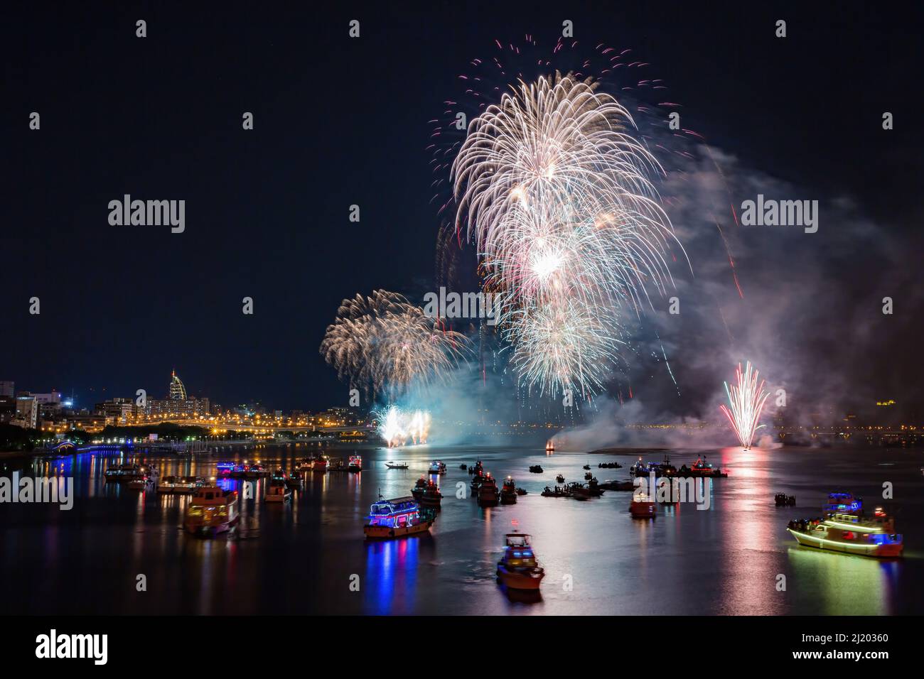 Night view of the Dadaocheng Fireworks Festival at Taipei, Taiwan Stock ...