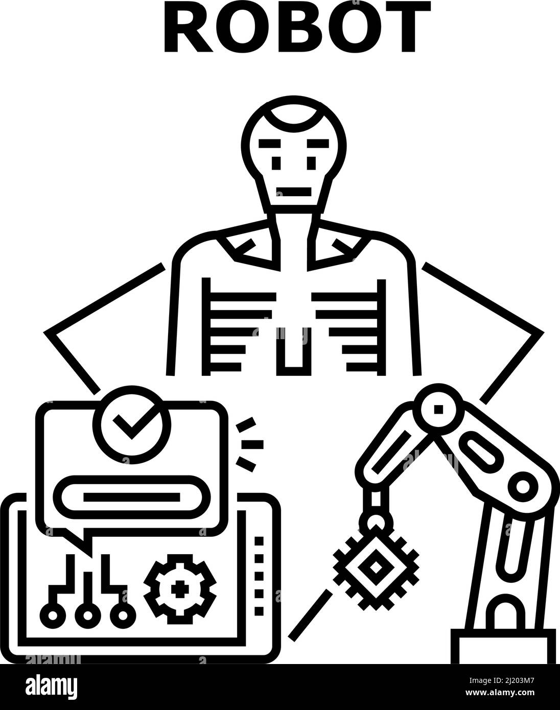 Robot Machine Vector Concept Black Illustration Stock Vector Image ...