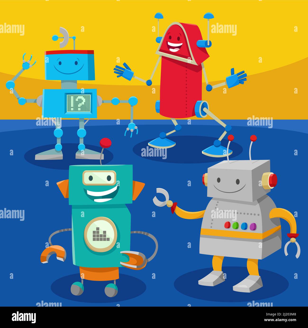 Cartoon illustration of funny robots or droids fantasy characters Stock ...