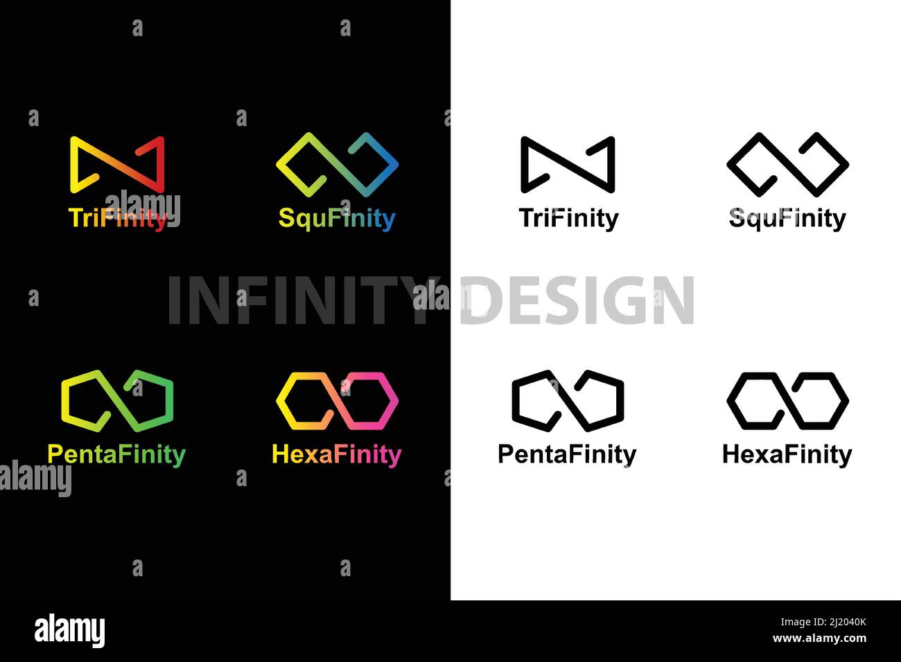 Set of infinity icons and symbols. With two color choices, black and ...