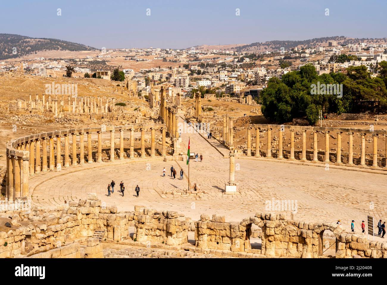 The Oval Forum At The Roman Ruins Of Jerash, Jerash, Jordan Stock Photo ...