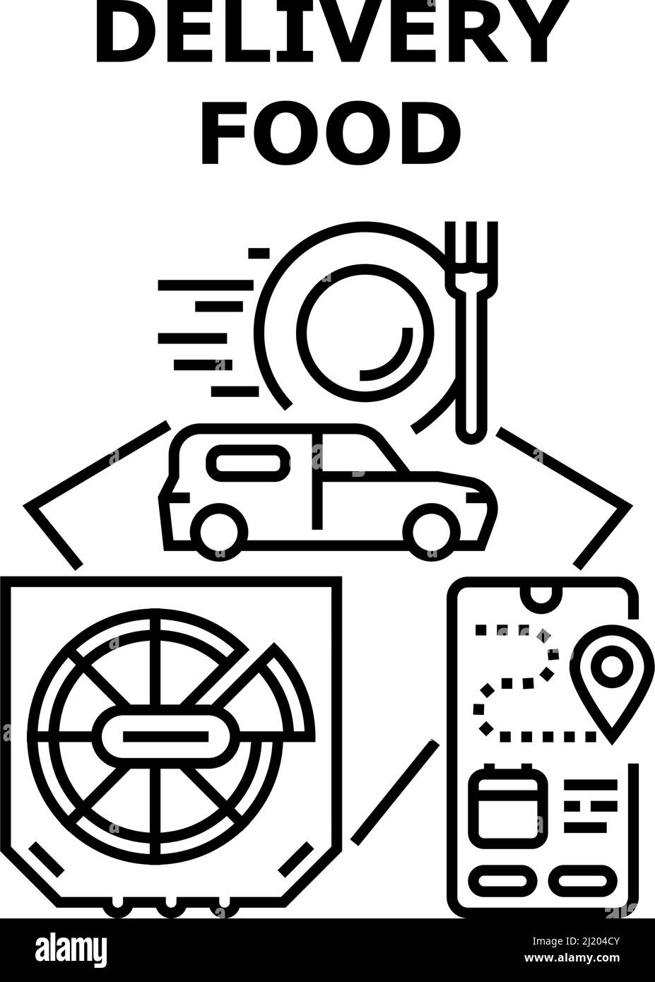 Delivery Food Vector Concept Black Illustration Stock Vector Image ...