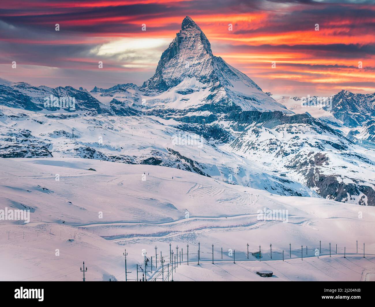 Aerial View on Zermatt Valley and Matterhorn Peak Stock Photo - Alamy