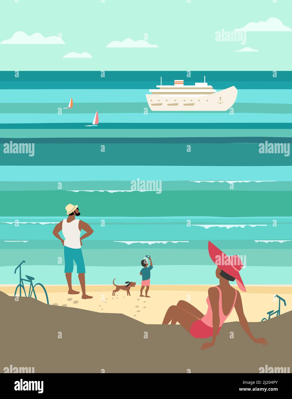 Happy family drawing on beach Stock Vector Images - Alamy
