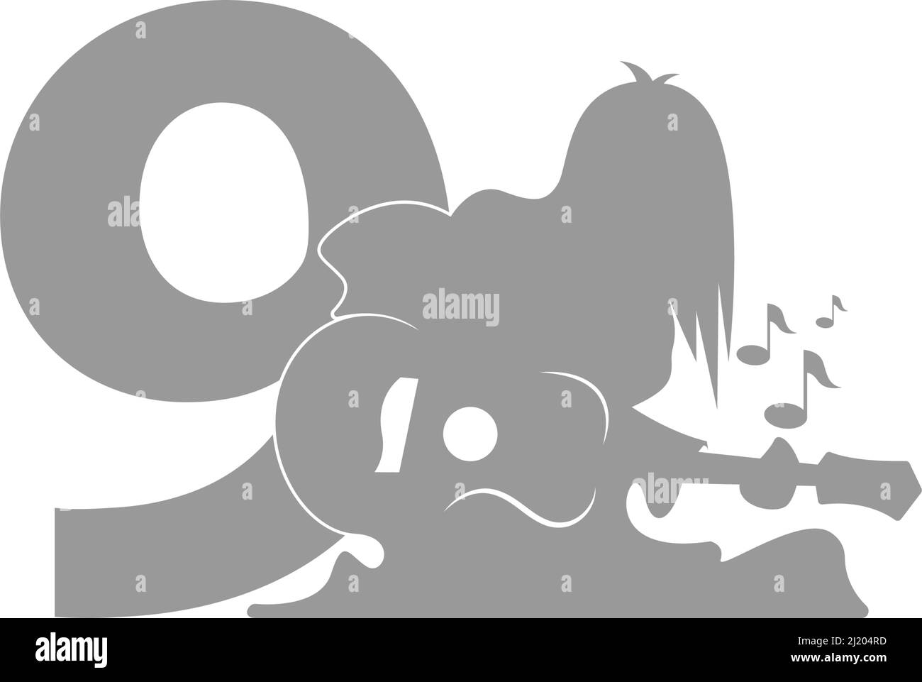Silhouette of person playing guitar in front of number 9 icon vector ...