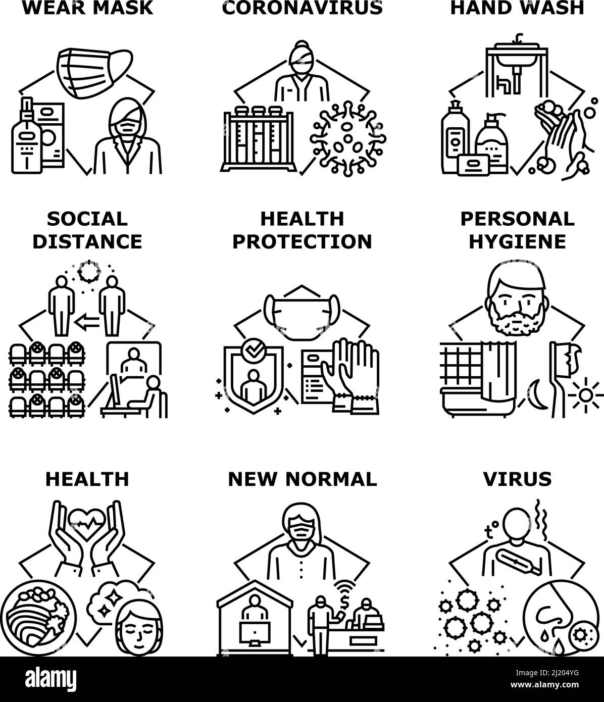 Health Protection Set Icons Vector Illustrations Stock Vector Image ...
