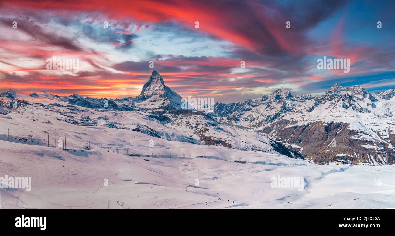 Aerial View on Zermatt Valley and Matterhorn Peak Stock Photo - Alamy