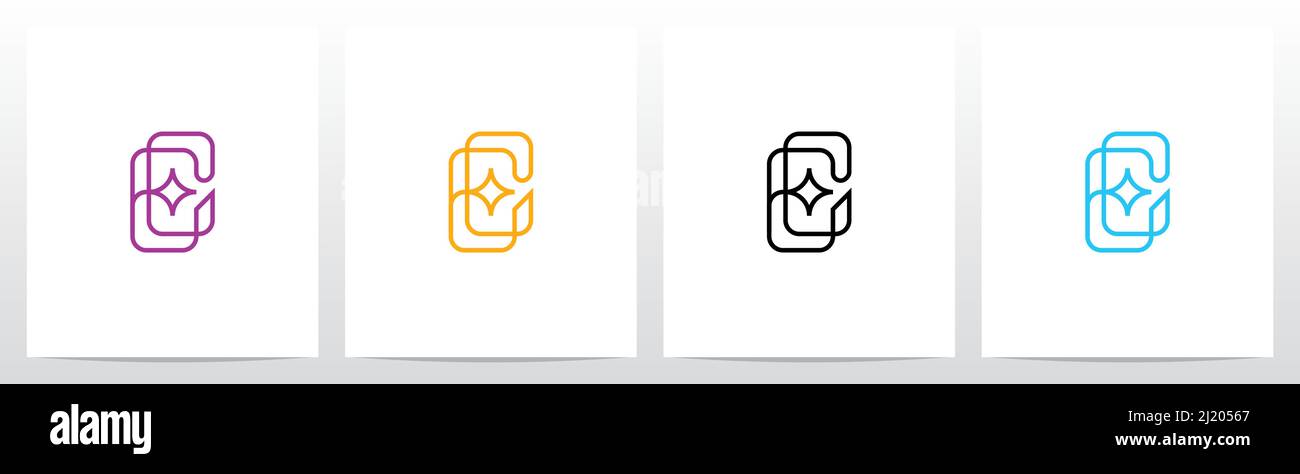 Outline Letter With Sparkling Star Logo Design C Stock Vector Image ...