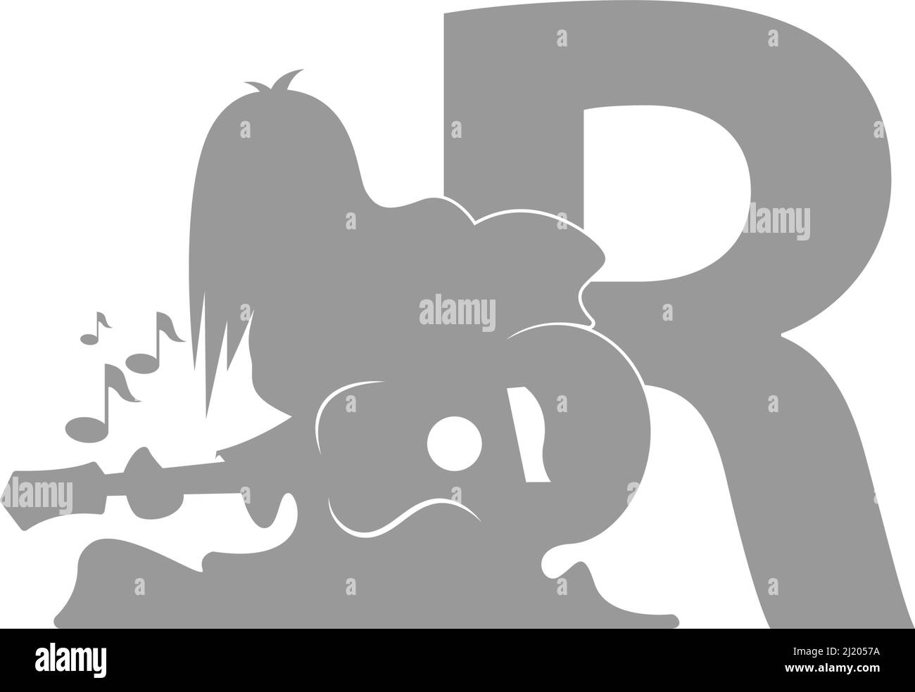 Silhouette of person playing guitar in front of letter R icon vector ...