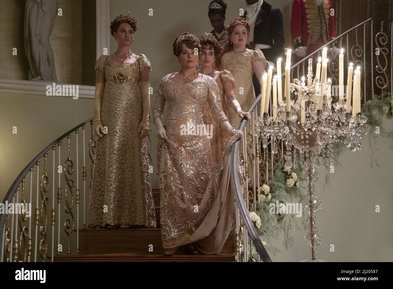 BRIDGERTON, from left: Bessie Carter, Polly Walker, Harriet Cains ...