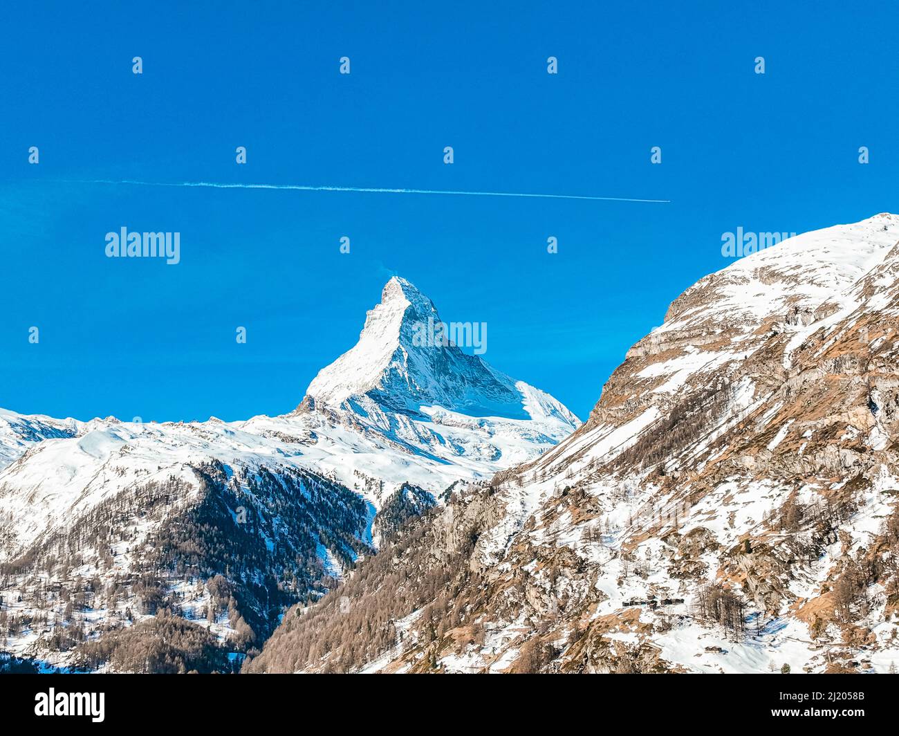 Aerial View on Zermatt Valley and Matterhorn Peak Stock Photo - Alamy