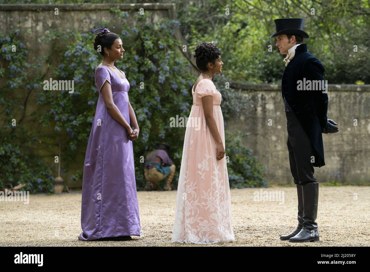 BRIDGERTON, from left: Simone Ashley, Charithra Chandran, Jonathan ...