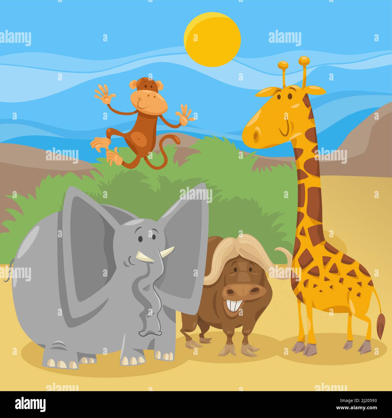 Cartoon illustration of happy wild animals comic characters Stock ...
