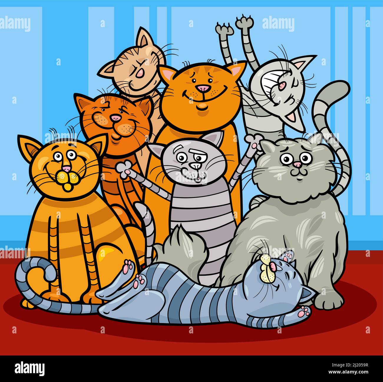 Cartoon illustration of funny cats and kittens animal characters group ...