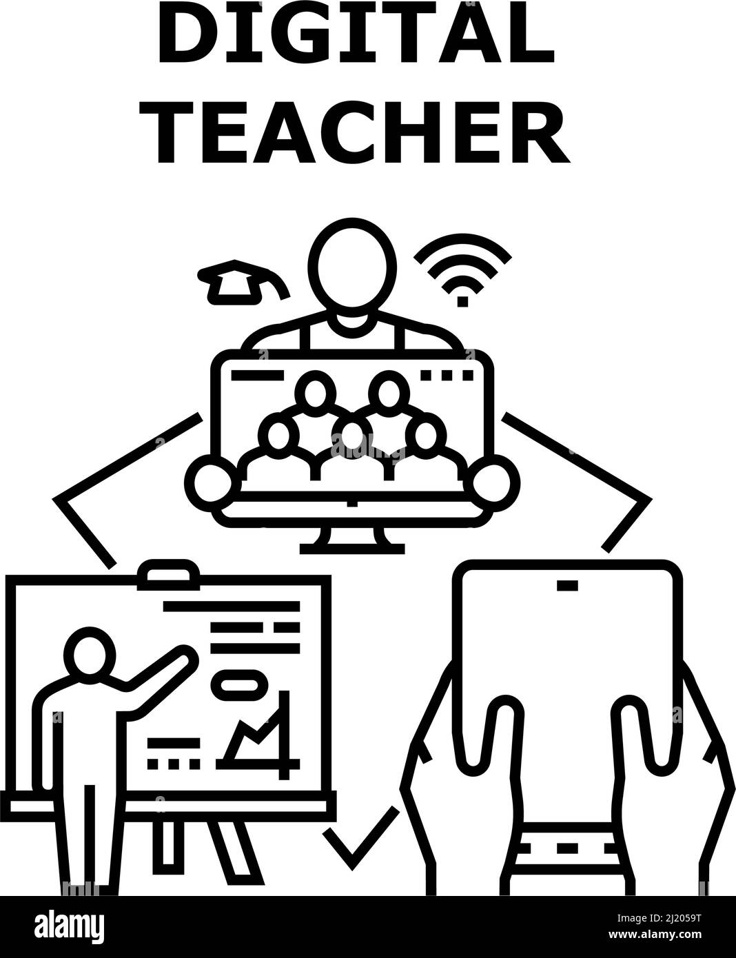 Digital Teacher Vector Concept Black Illustration Stock Vector Image ...