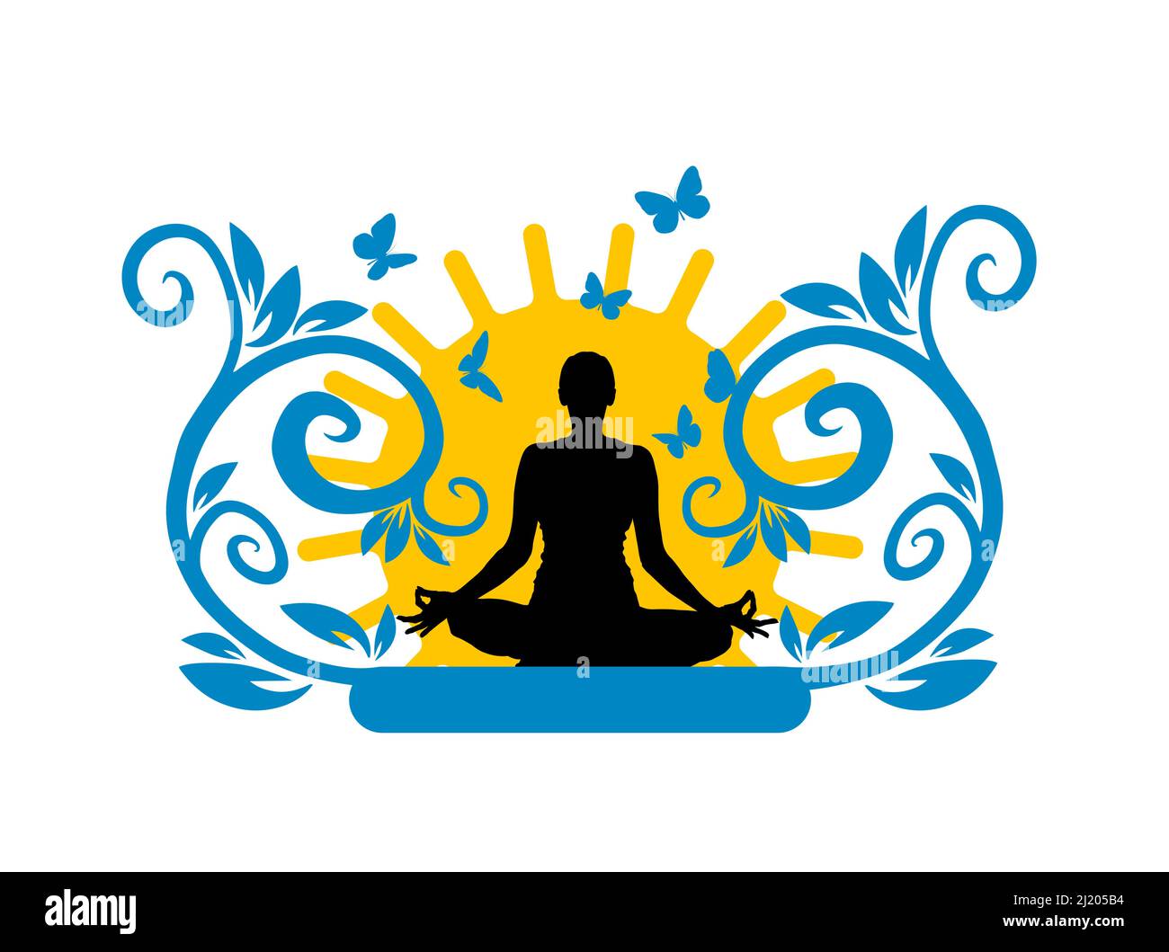 Yoga logo on the background of the sun. Vector illustration Stock ...