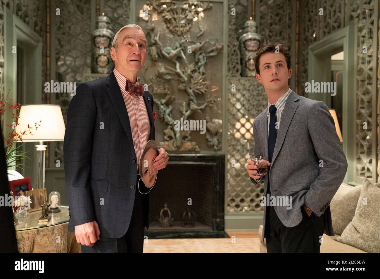 THE DROPOUT, from left: Sam Waterston as George Shultz, Dylan Minnette ...