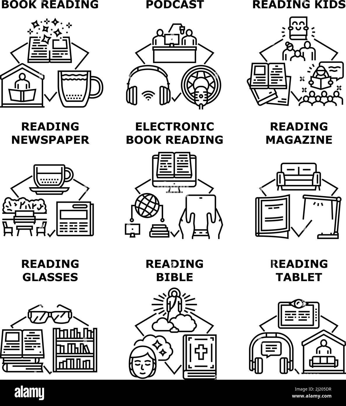 Book Reading Kids Set Icons Vector Illustrations Stock Vector Image ...