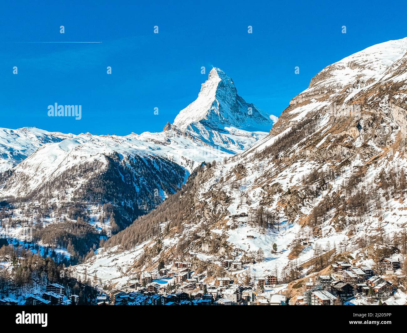 Aerial View on Zermatt Valley and Matterhorn Peak Stock Photo - Alamy
