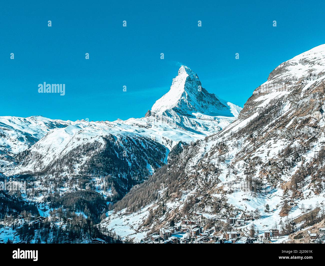 Aerial View on Zermatt Valley and Matterhorn Peak Stock Photo - Alamy