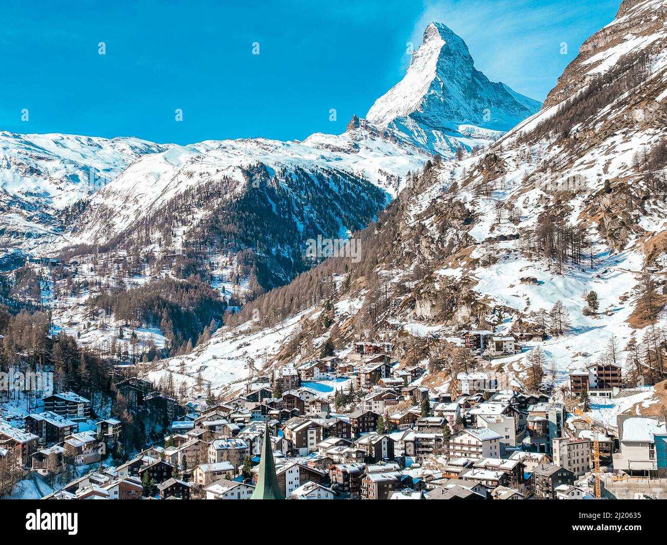 Aerial View on Zermatt Valley and Matterhorn Peak Stock Photo - Alamy