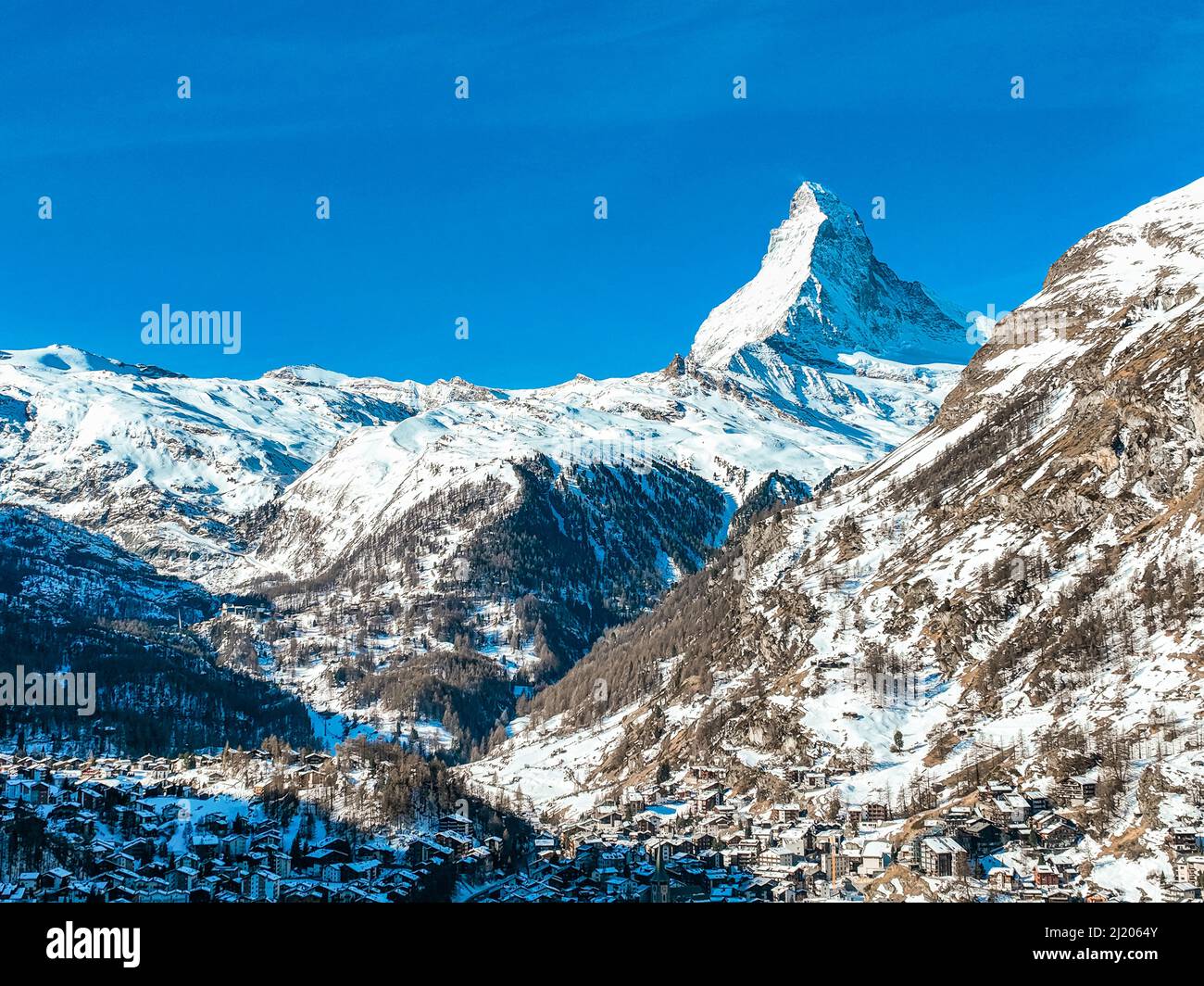 Aerial View on Zermatt Valley and Matterhorn Peak Stock Photo - Alamy