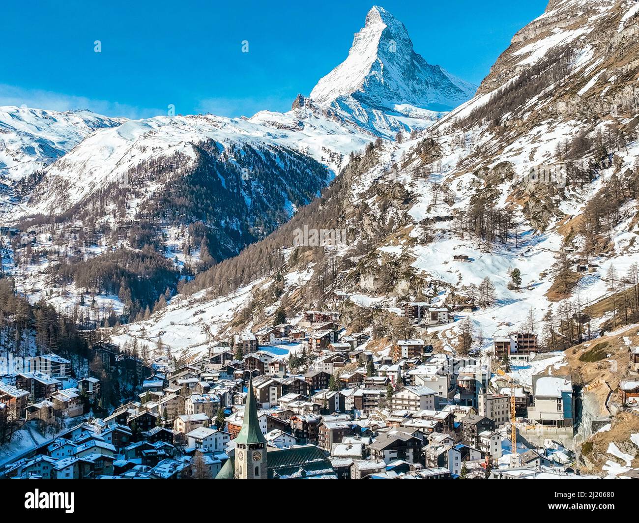 Aerial View on Zermatt Valley and Matterhorn Peak Stock Photo - Alamy