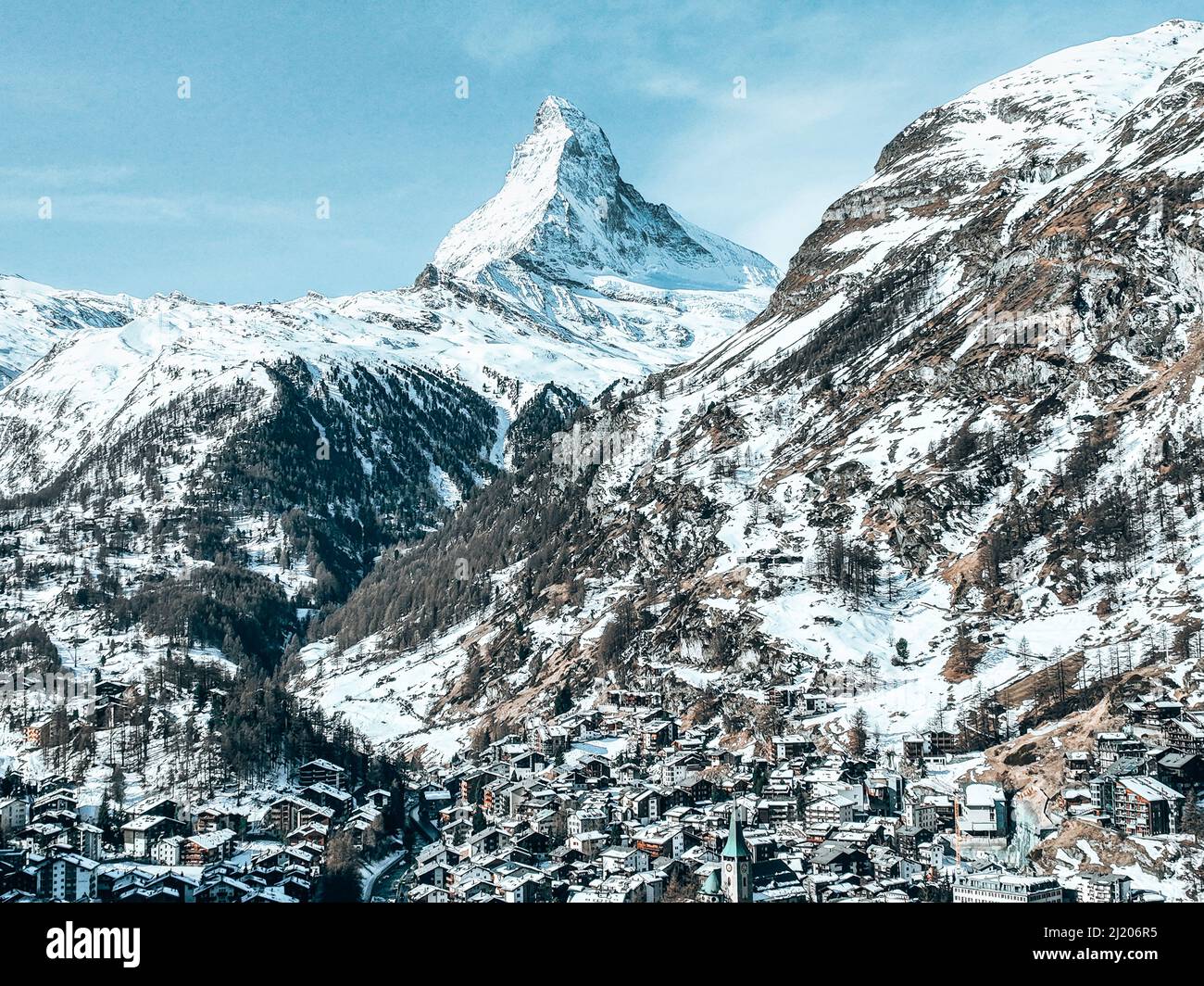 Aerial View on Zermatt Valley and Matterhorn Peak Stock Photo - Alamy