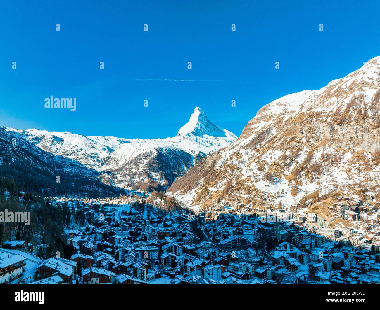 Aerial View on Zermatt Valley and Matterhorn Peak Stock Photo - Alamy