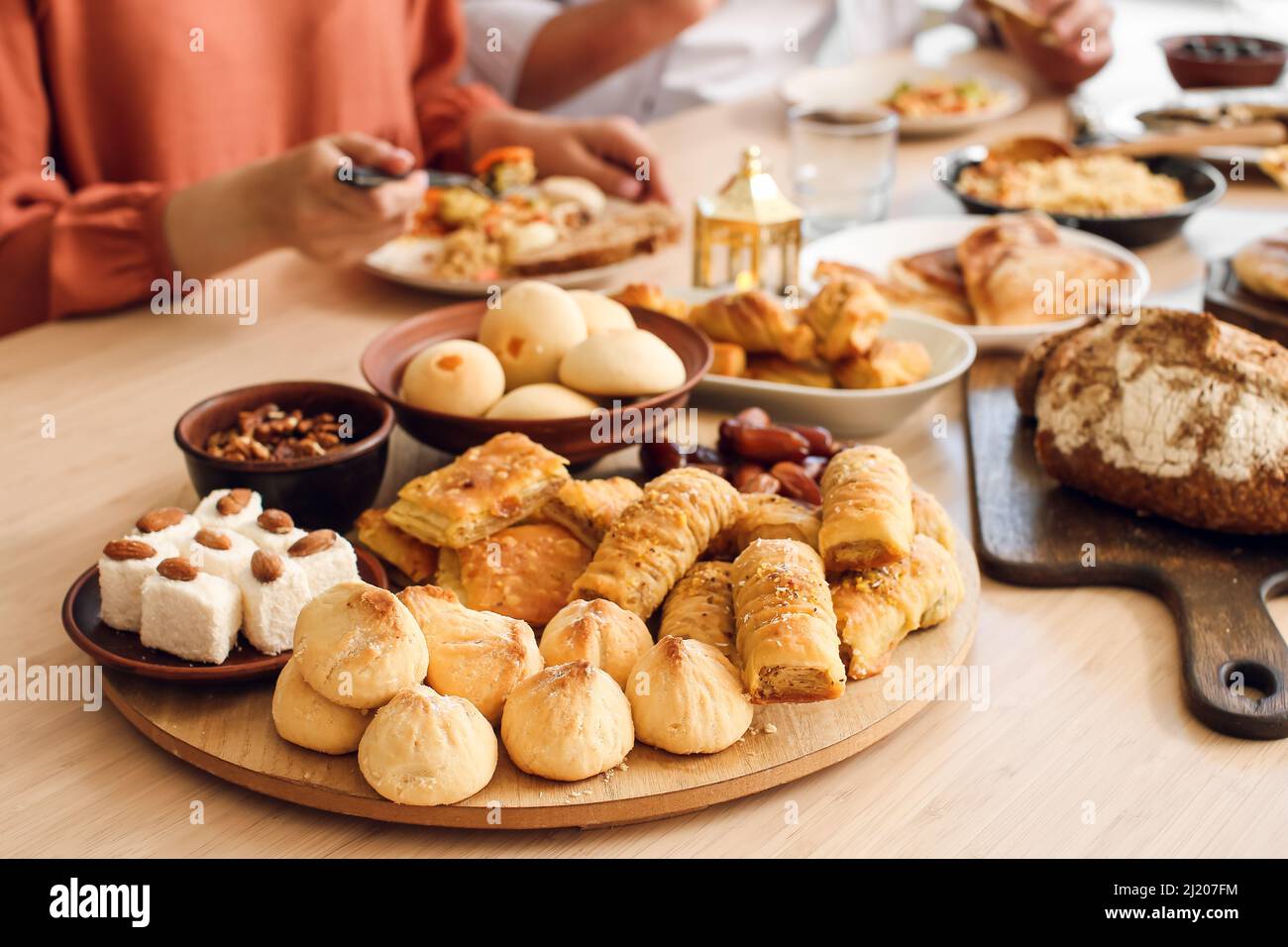 Traditional Eastern sweets on table. Celebration of Eid al-Fitr Stock ...