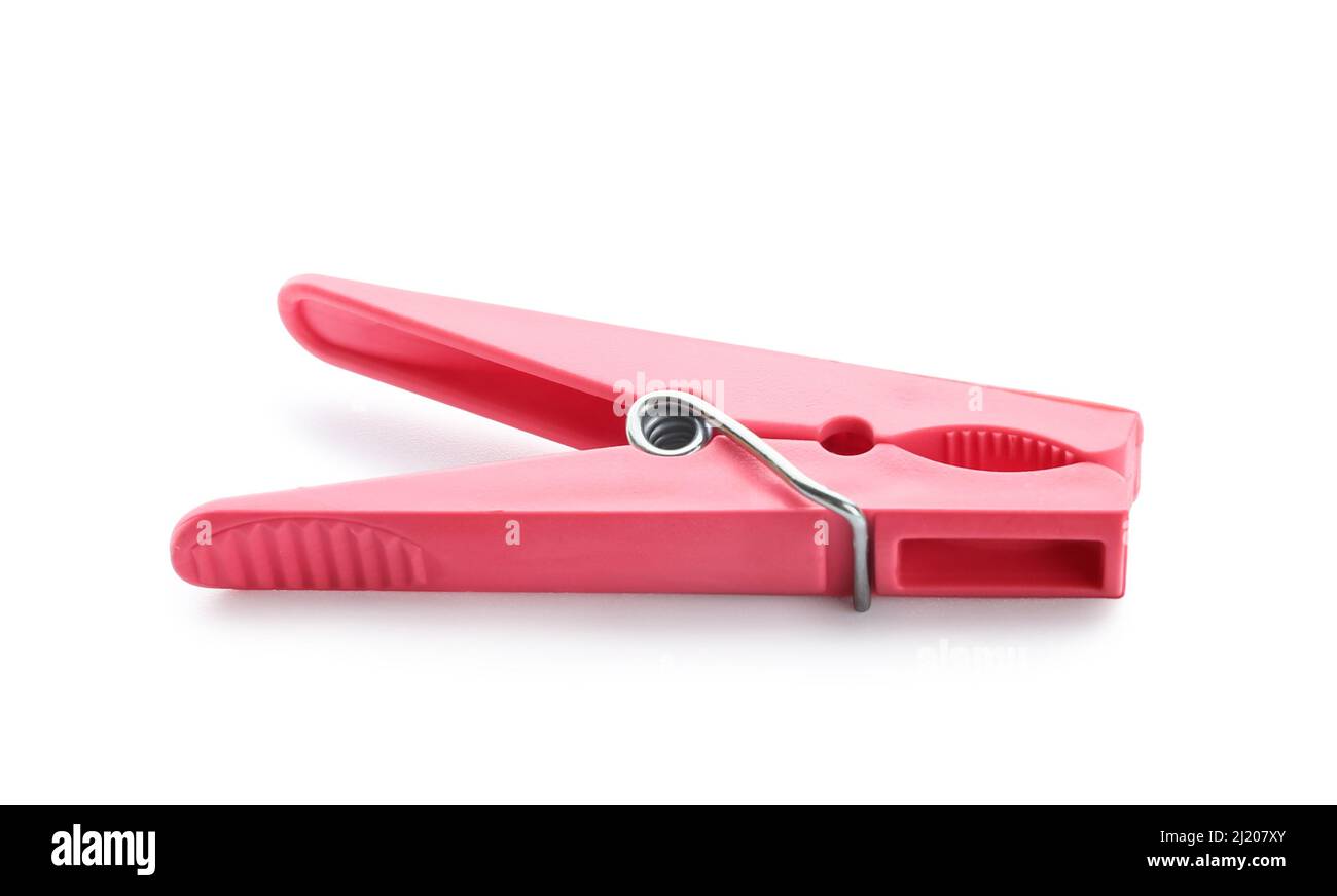 Plastic clothes pin on white background Stock Photo - Alamy