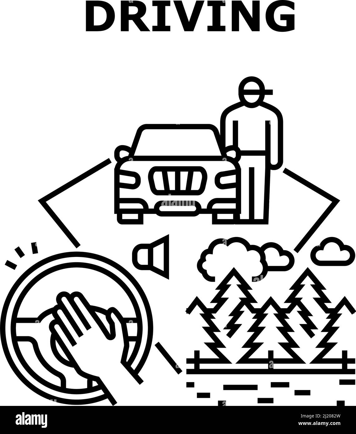 Driving Car Vector Concept Black Illustration Stock Vector Image & Art ...