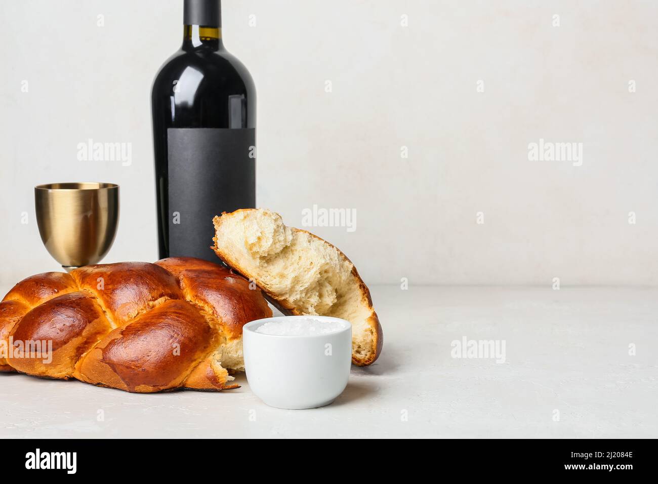 Traditional challah bread with wine on white background. Shabbat Shalom ...