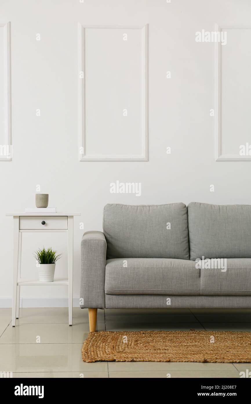 Interior of modern light living room with stylish sofa Stock Photo - Alamy