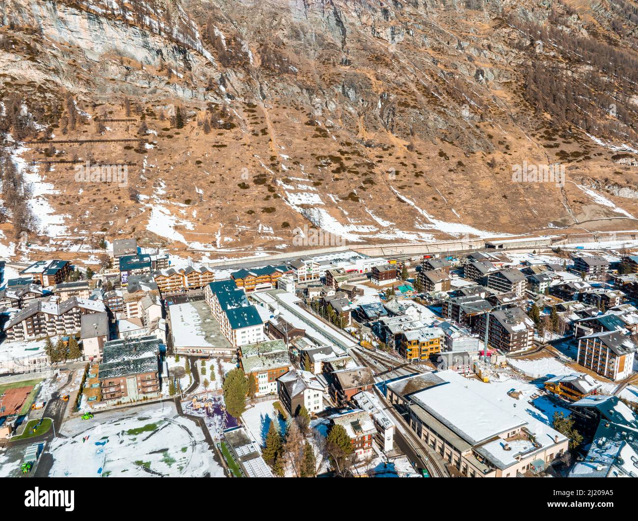 Aerial View on Zermatt Valley and Matterhorn Peak Stock Photo - Alamy